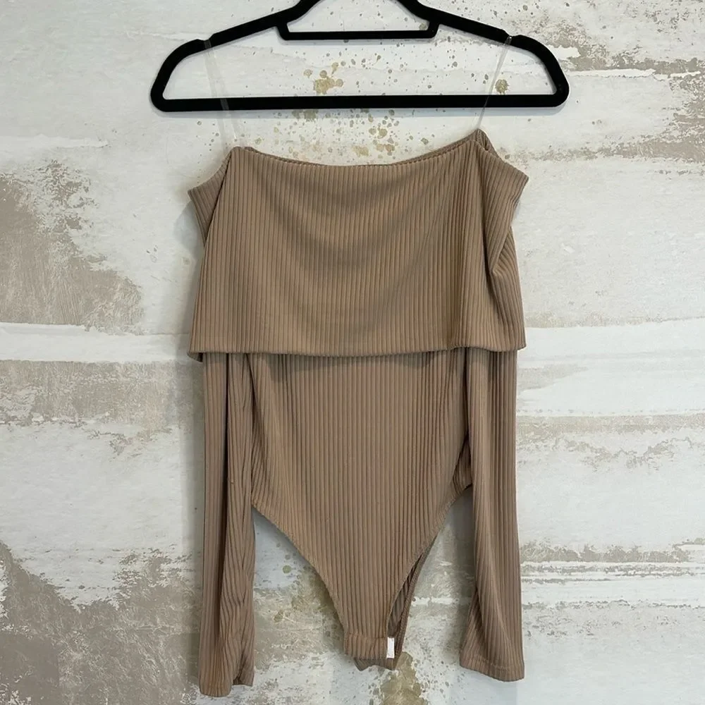 Tops | Off The Shoulder Mocha Color Body Suit With 2 Snaps | Poshmark